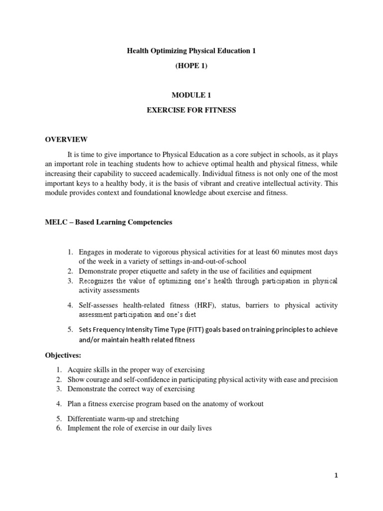 Module 1 1ST Q | PDF | Physical Fitness | Aerobic Exercise