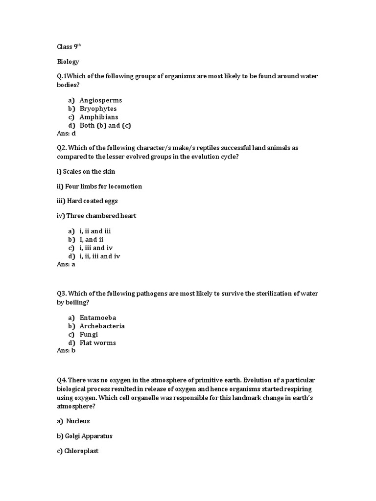 Class 9th MCQs - Bio | PDF | Cell (Biology) | Tissue (Biology)