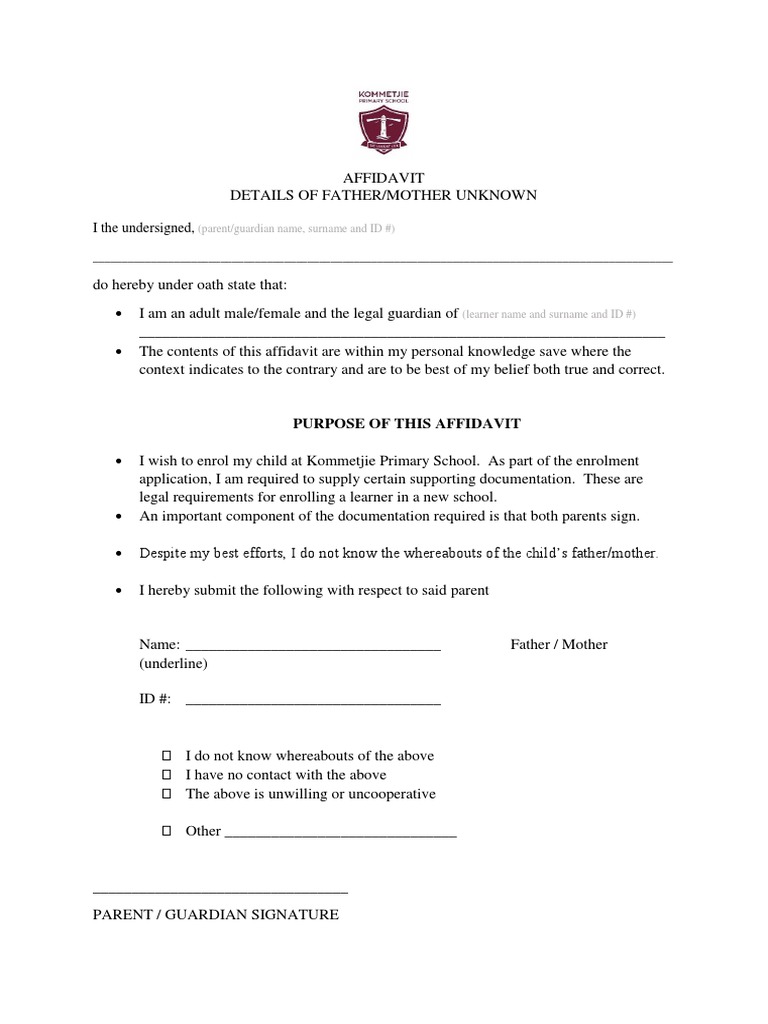 AFFIDAVIT Whereabouts of Parent | PDF | Affidavit | Common Law