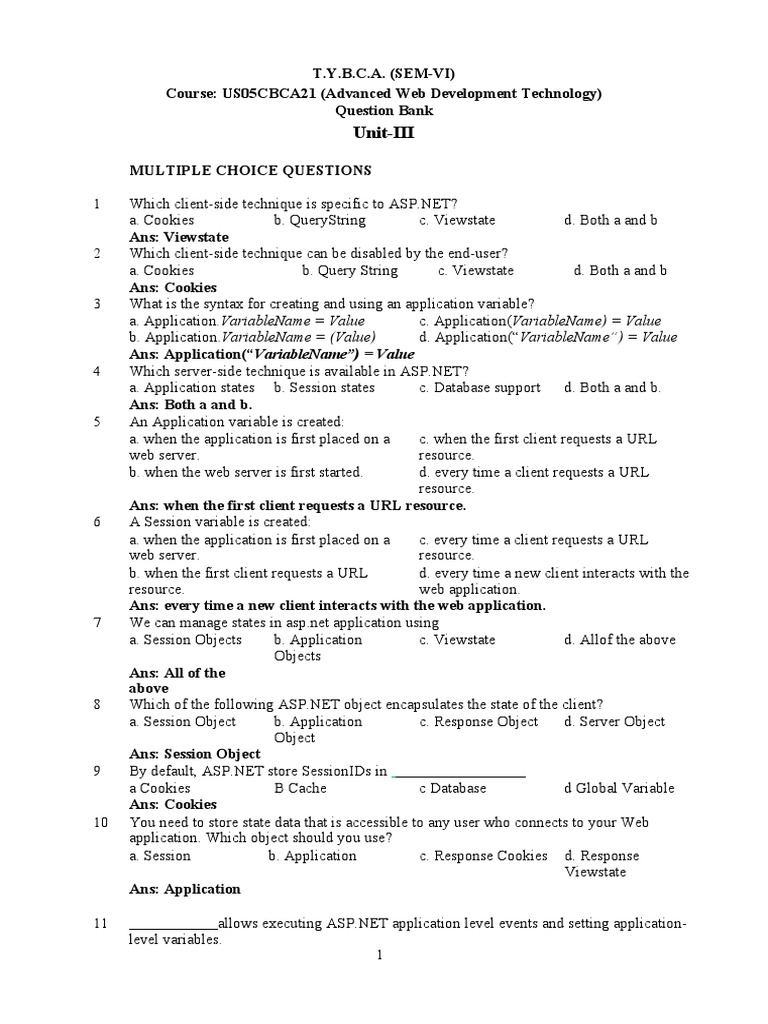 U3 QB Solution | Download Free PDF | Http Cookie | Dynamic Web Page