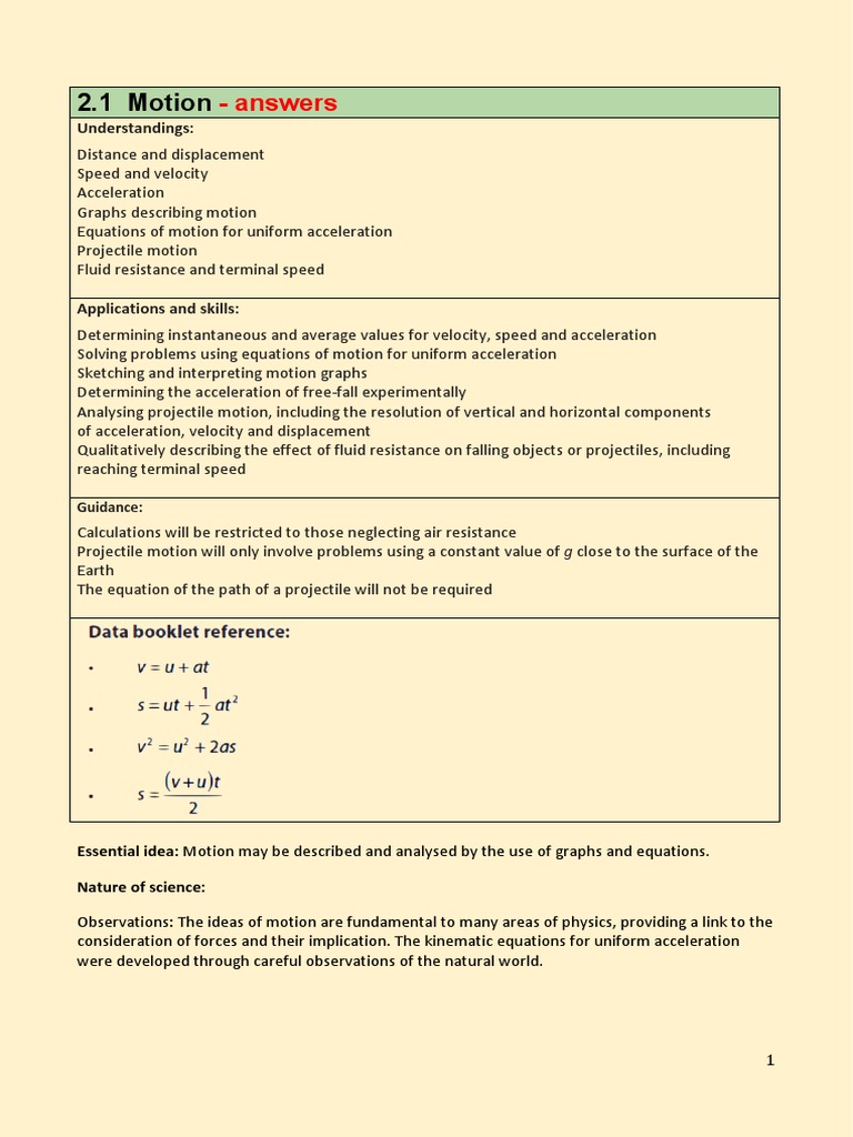 2.1 Motion Boolet Answers | PDF | Velocity | Speed
