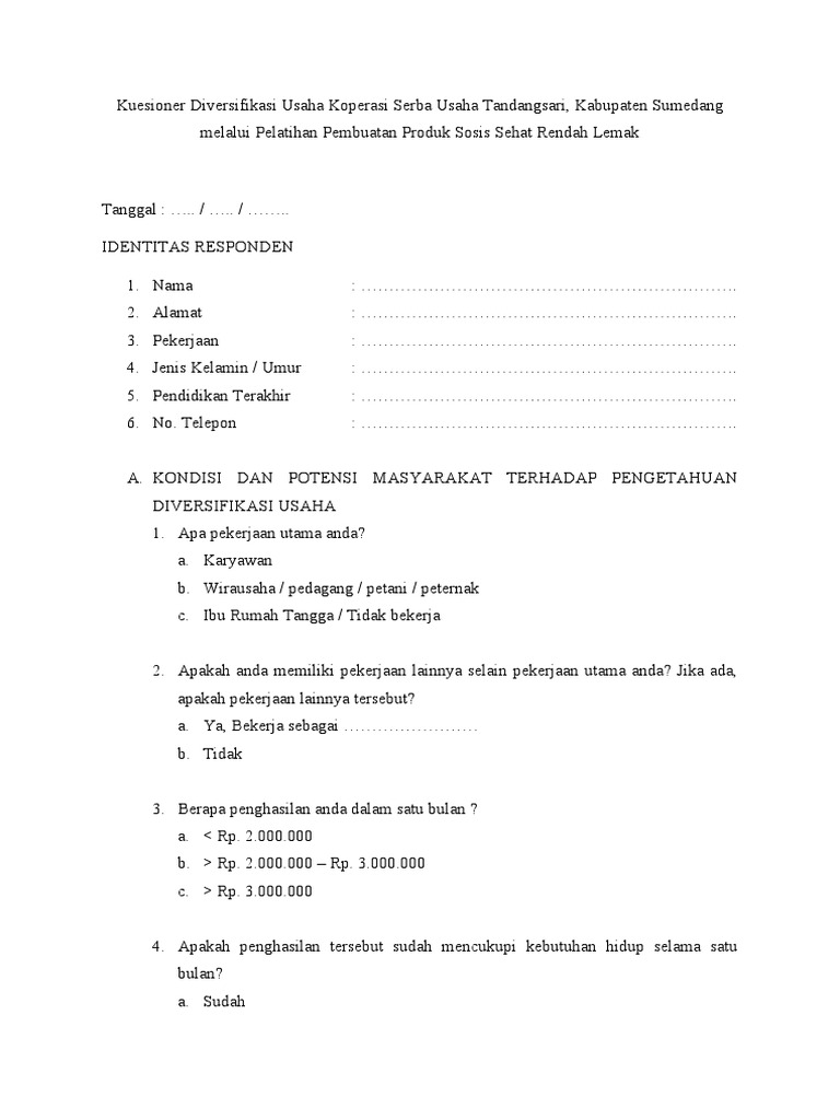 Draft Kuesioner KKN 2022-1 | PDF