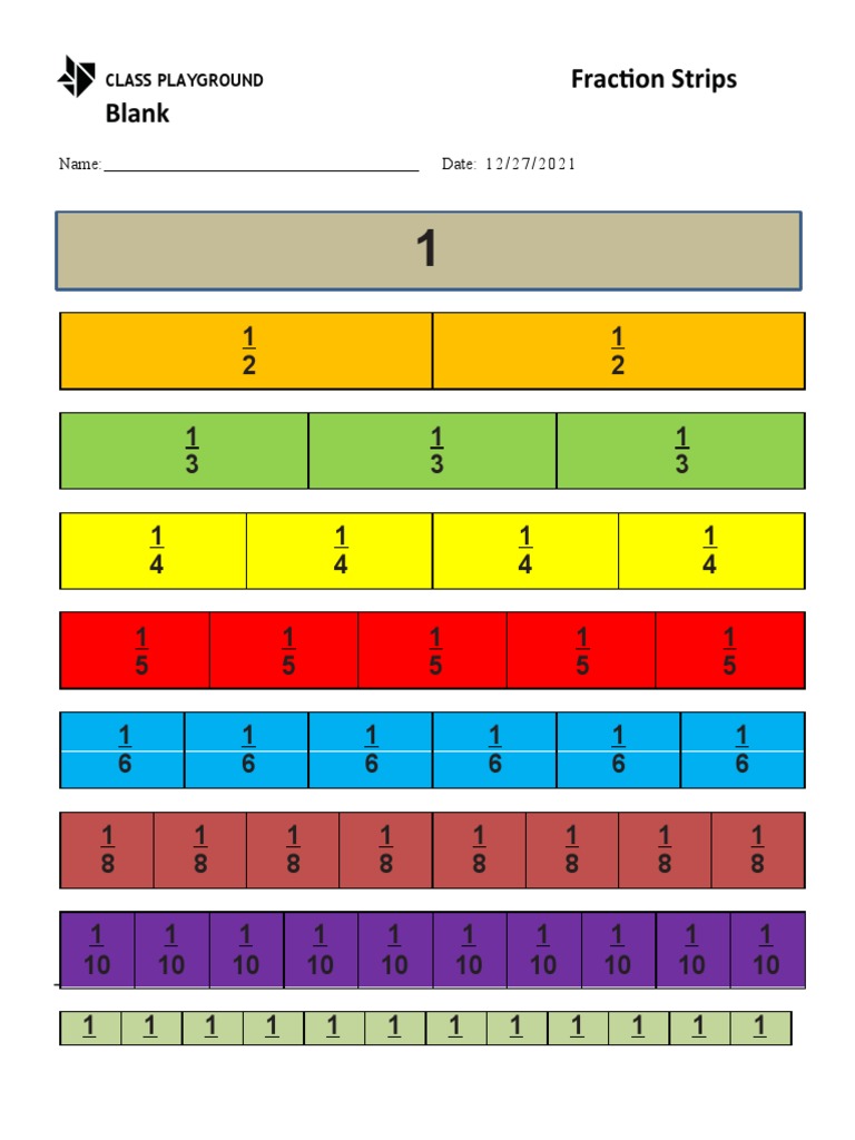 Template of Fraction Strips PDF