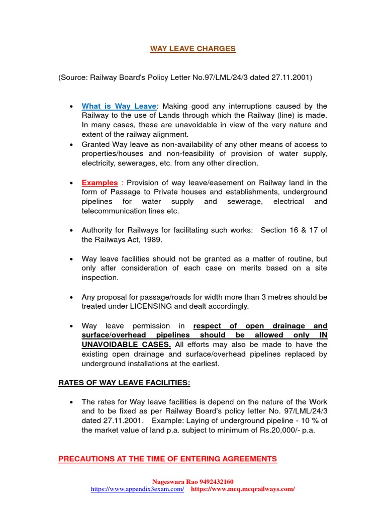 Way Leave Charges and Permissions Guide | PDF | Rail Transport | Water ...