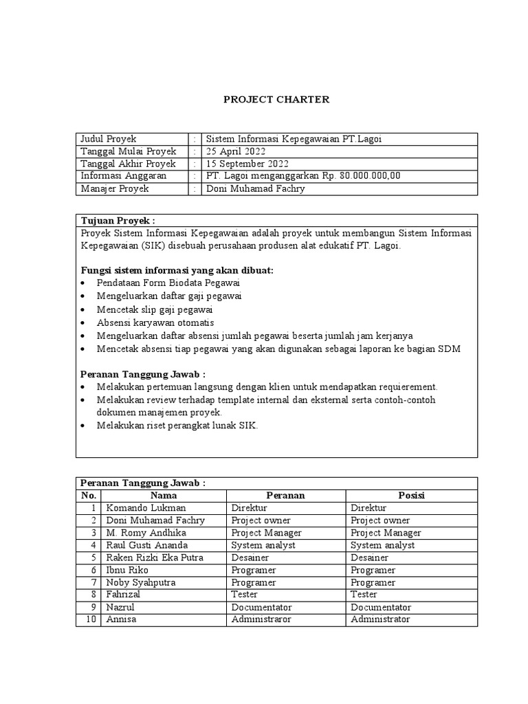 Project Charter | PDF