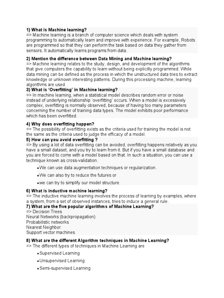 ML Interview Questions | PDF | Machine Learning | Statistical ... ML Interview Questions | PDF | Machine Learning | Statistical ...