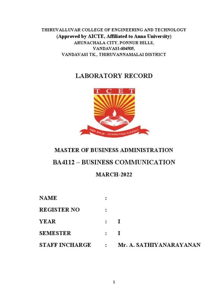 Business Communication Front Page | PDF