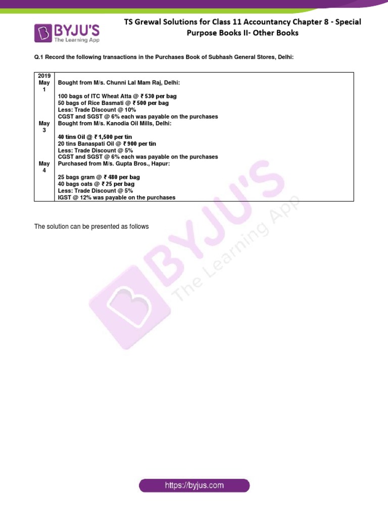 Ts Grewal Solutions For Class 11 Account Chapter 8 Min | PDF | Cheque | Banks