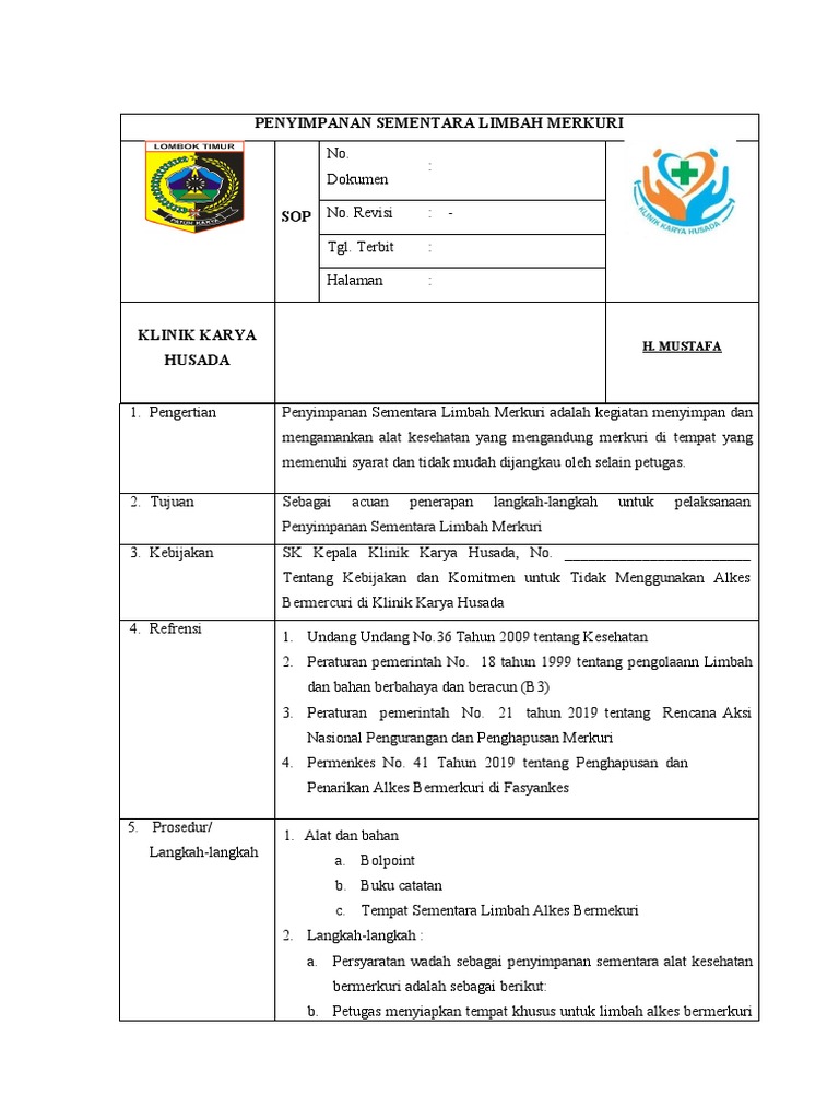 Sop Penyimpanan Sementara Limbah Merkuri | PDF