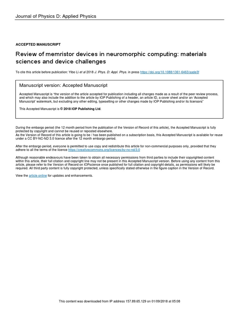 Review of Memristor Devices in Neuromorphic Computing - Materials Sciences and Device Challenges ...