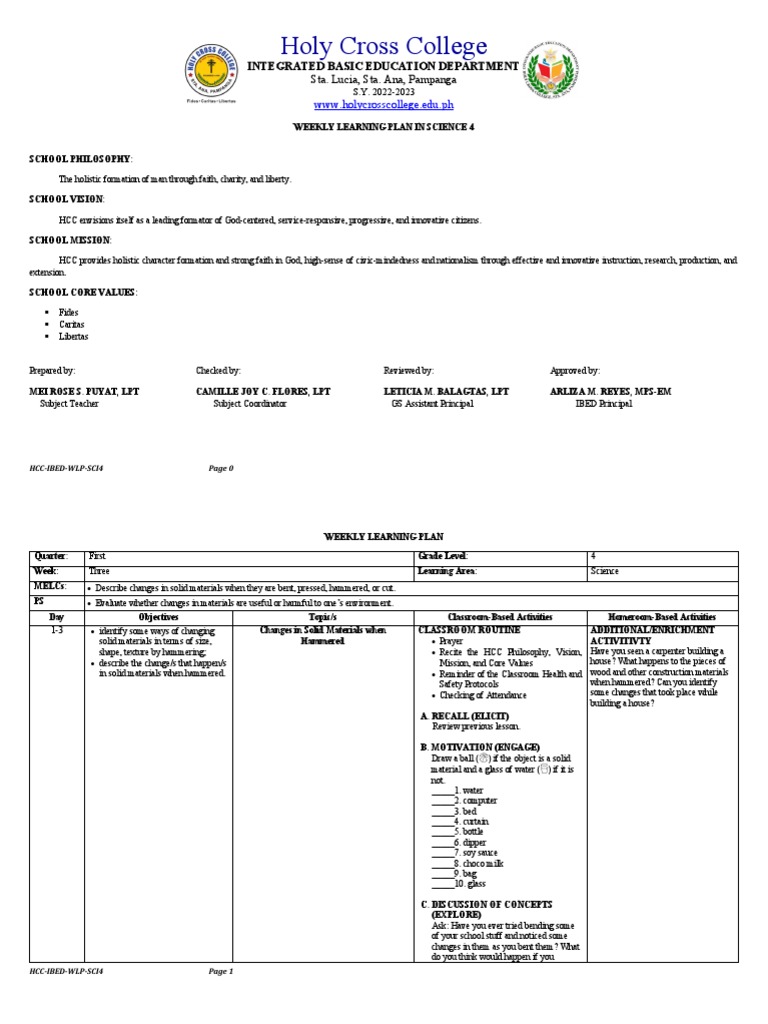 Science 4 - Weekly Learning Plan (Week 3) | PDF | Cognition | Cognitive ...