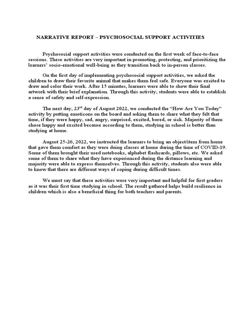 Narrative Report Psychosocial | PDF