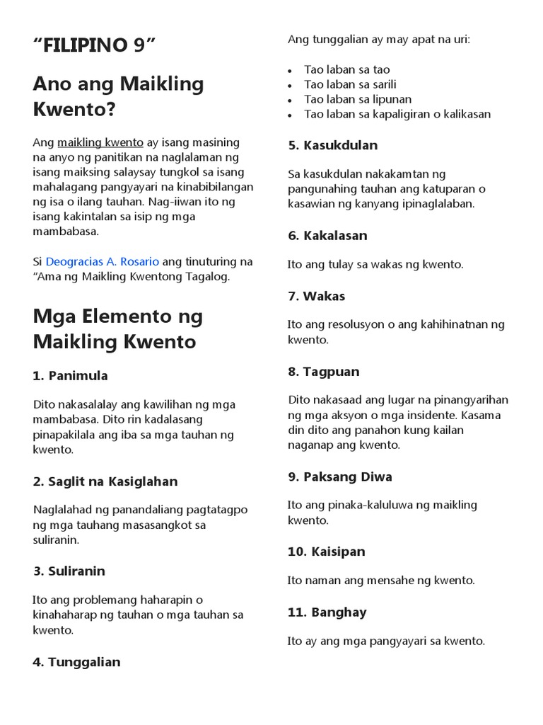 Filipino 9 Handouts | PDF