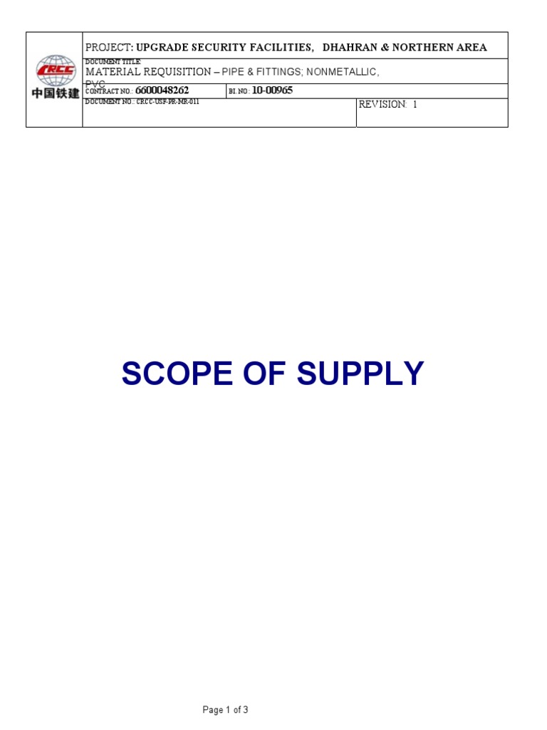 Scope of Supply | PDF | Pipe (Fluid Conveyance) | Polyvinyl Chloride