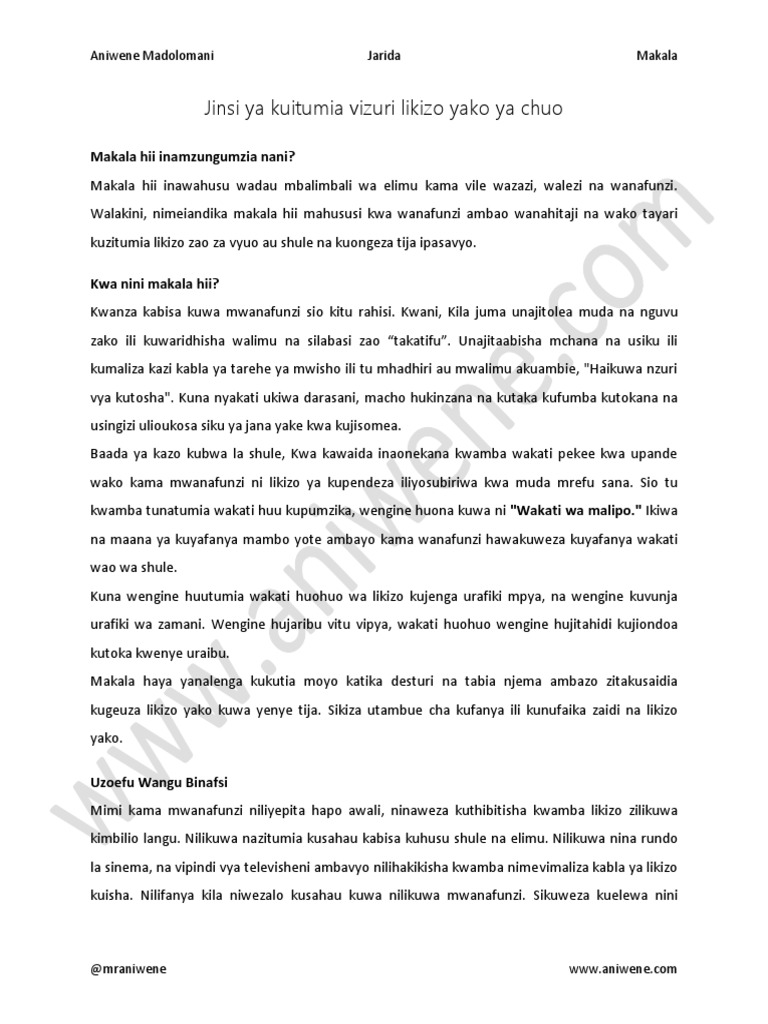 Jinsi Ya Kuitumia Vizuri Likizo Yako Ya Chuo EDITED | PDF