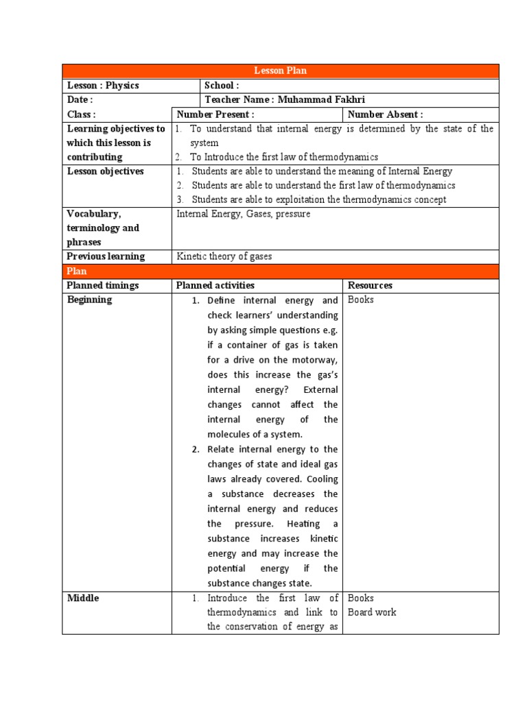 6B - 58 - Muhammad Fakhri - Lesson Plan TOP | PDF | Gases | Thermodynamics