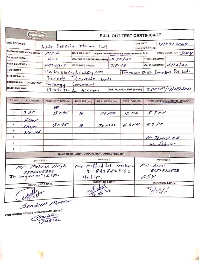 SPCL Pullout Test Report | PDF