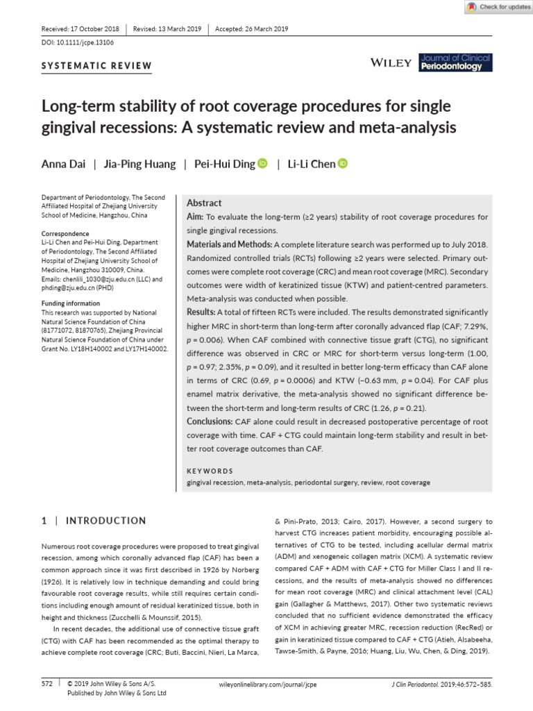 J Clinic Periodontology - 2019 - Dai - Long Term Stability of Root ...