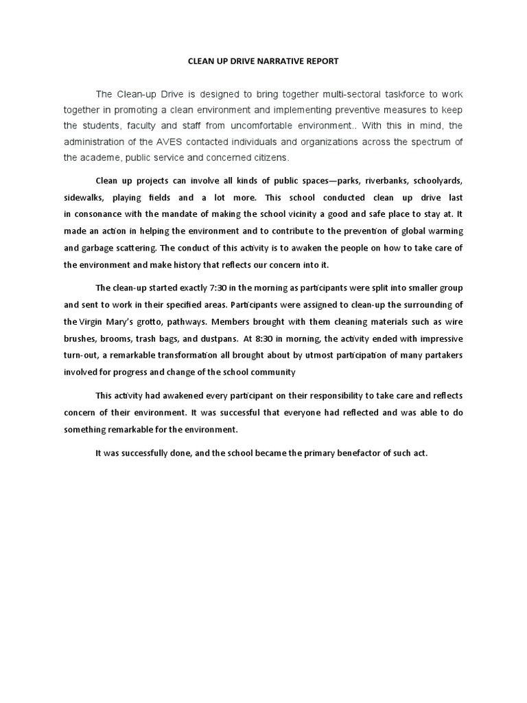 CLEAN UP DRIVE NARRATIVE REPORT | PDF