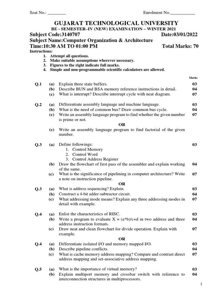 Gujarat Technological University | PDF | Cpu Cache | Computer Architecture