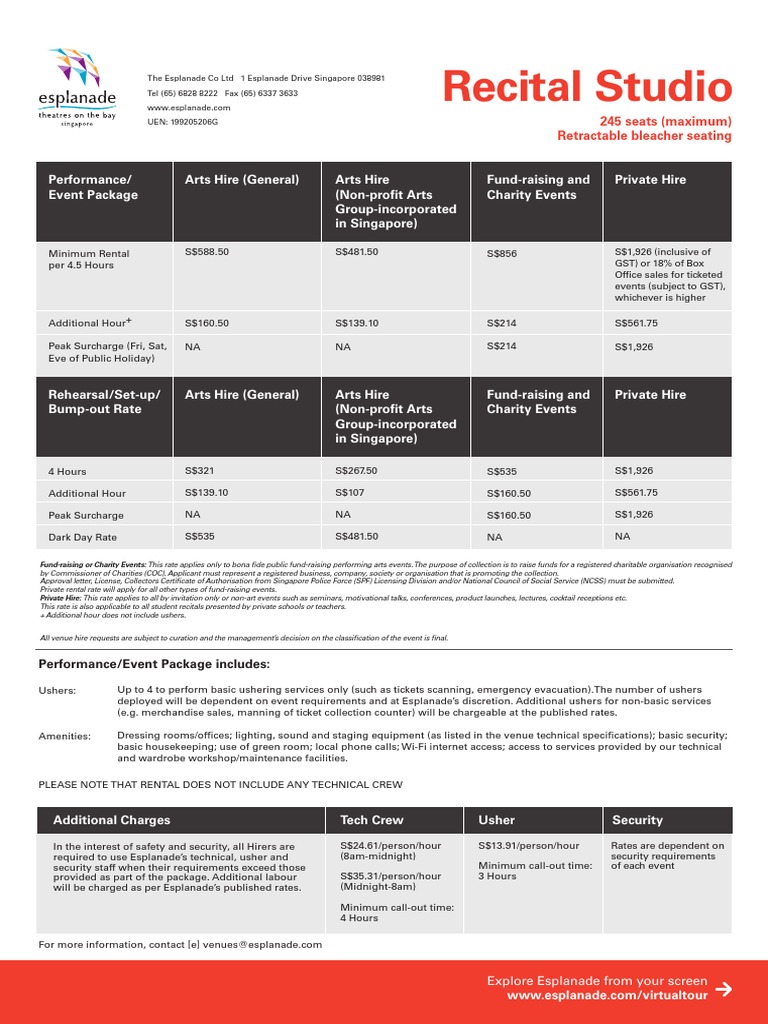Esplanade Recital Studio Rental Rates | PDF | Charitable Organization