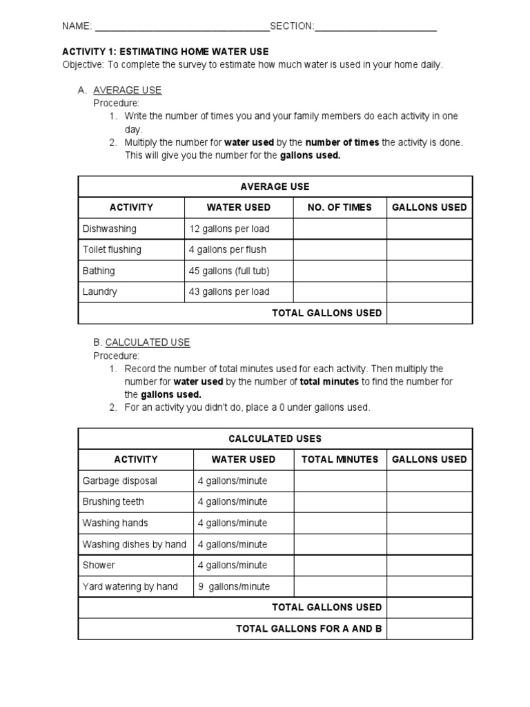 Q2 Activity 1 - Estimating Home Water Use | PDF | Home & Garden