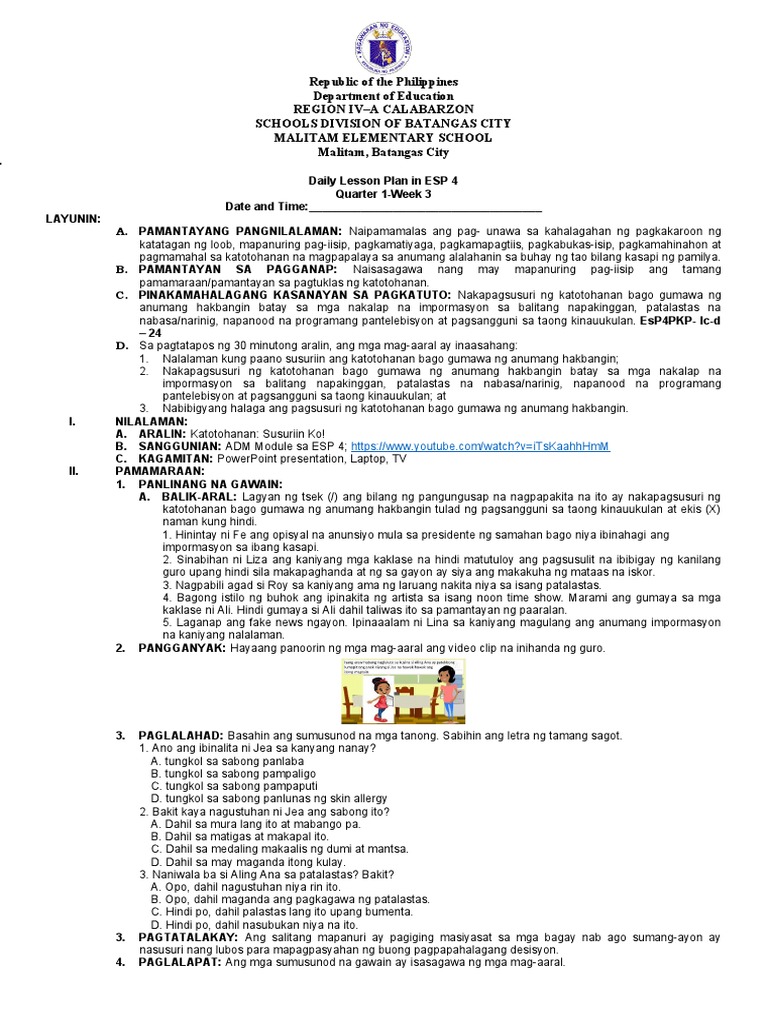 DLP - Q1 - W3 - Day 2 - ESP 4 | PDF