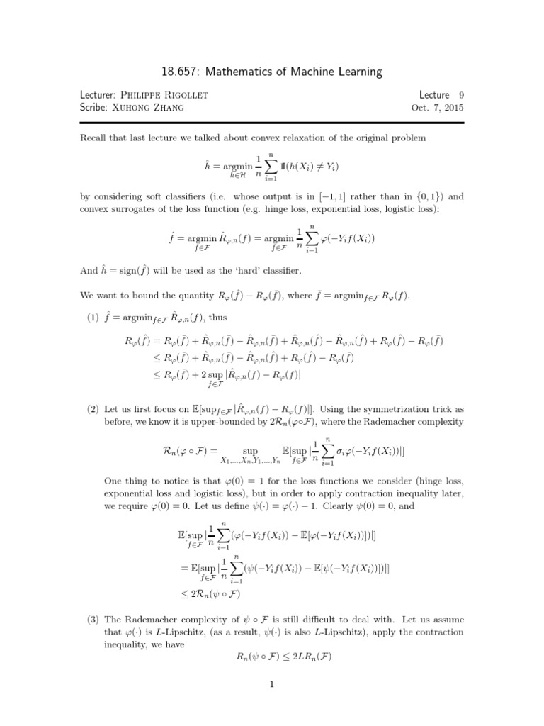 18.657: Mathematics of Machine Learning: N I I H H I 1 | Download Free PDF | Mathematical ...