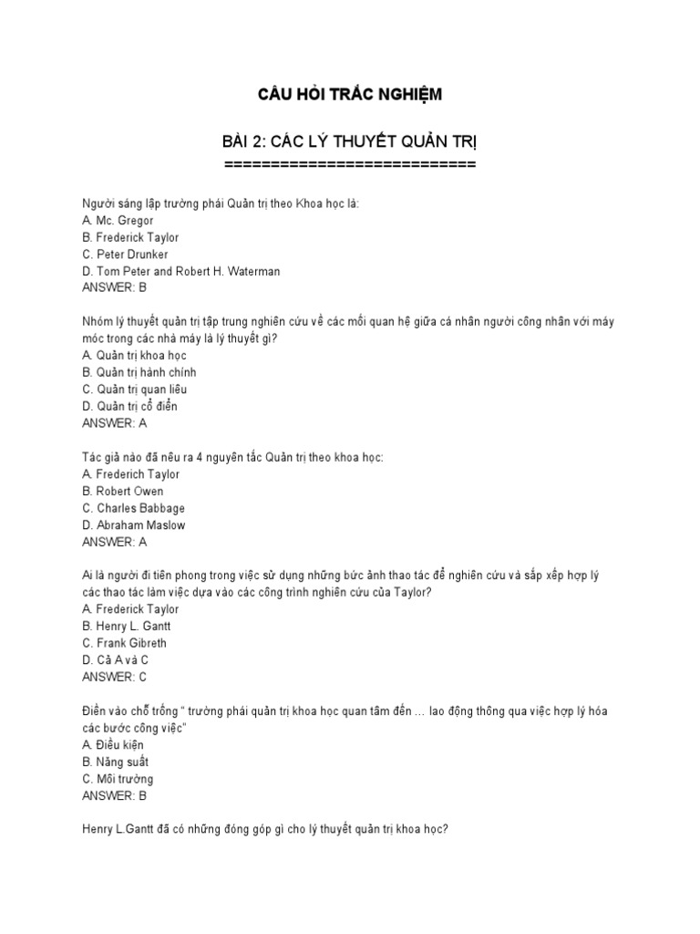 QUIZ 2 Cac Ly Thuyet Quan Tri 1 | PDF