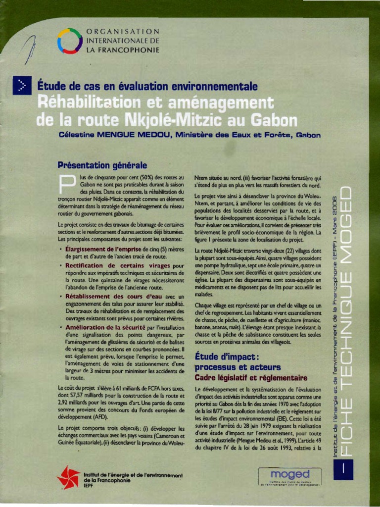 Rehabilitation Et Amenagement de La Route Nkjole-Mitzic Au Gabon | PDF