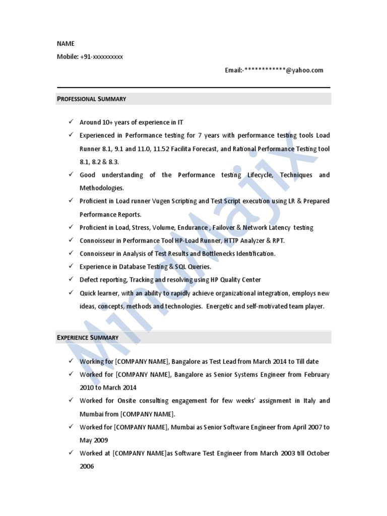 Performance Testing Sample Resume 1 | PDF | Web Service | World Wide Web