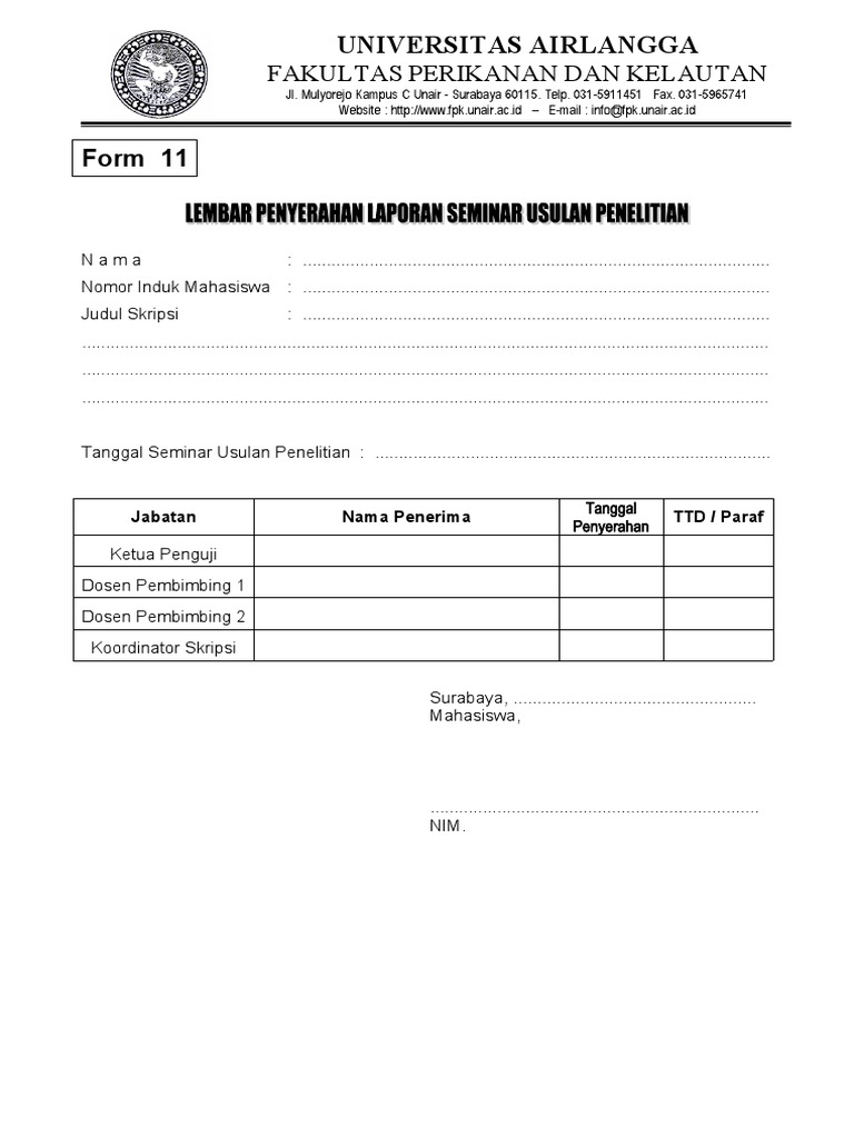 Formulir Usulan Skripsi FPK Unair | PDF