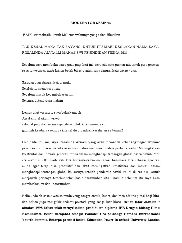 Teks Moderator Rosalinda Alvialli | PDF