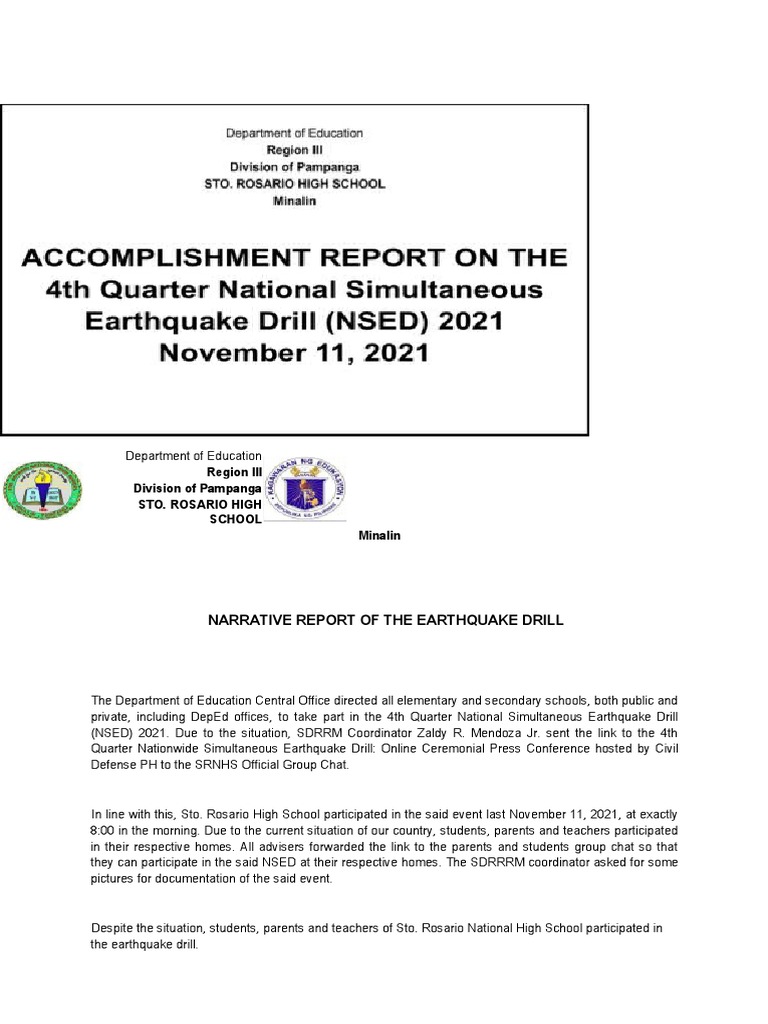 Srhs Minalin - 4th Nsed Report 2021 | PDF