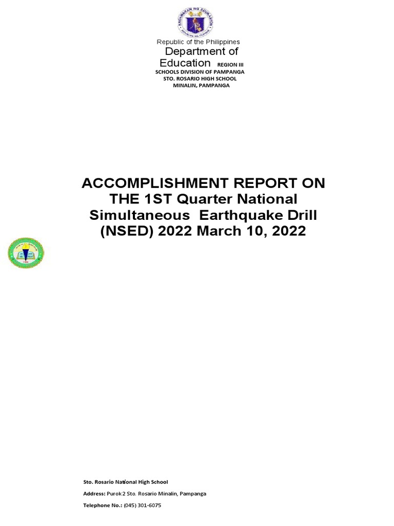 Srnhs Minalin 1st Nsed Report 2022 | PDF