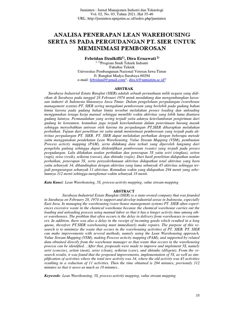 Analisa Penerapan Lean Warehousing Serta 5s Pada Pergudangan Pt. Sier Untukmeminimasi Pemborosan ...