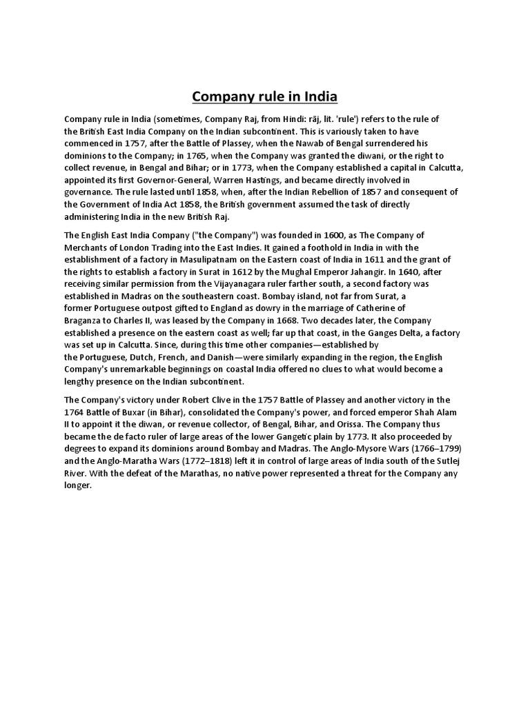 Company Rule in India: 1757-1858 | PDF | Travel | Classics