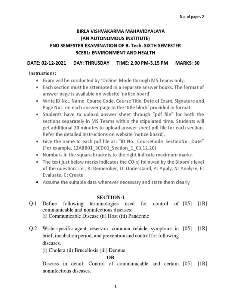 1_3CE81 Endsem paper 2021-22_compressed | PDF | Air Pollution | Water Treatment