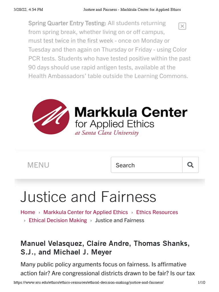 Week 4 - Reading 4 - Justice and Fairness - Markkula Center For Applied ...