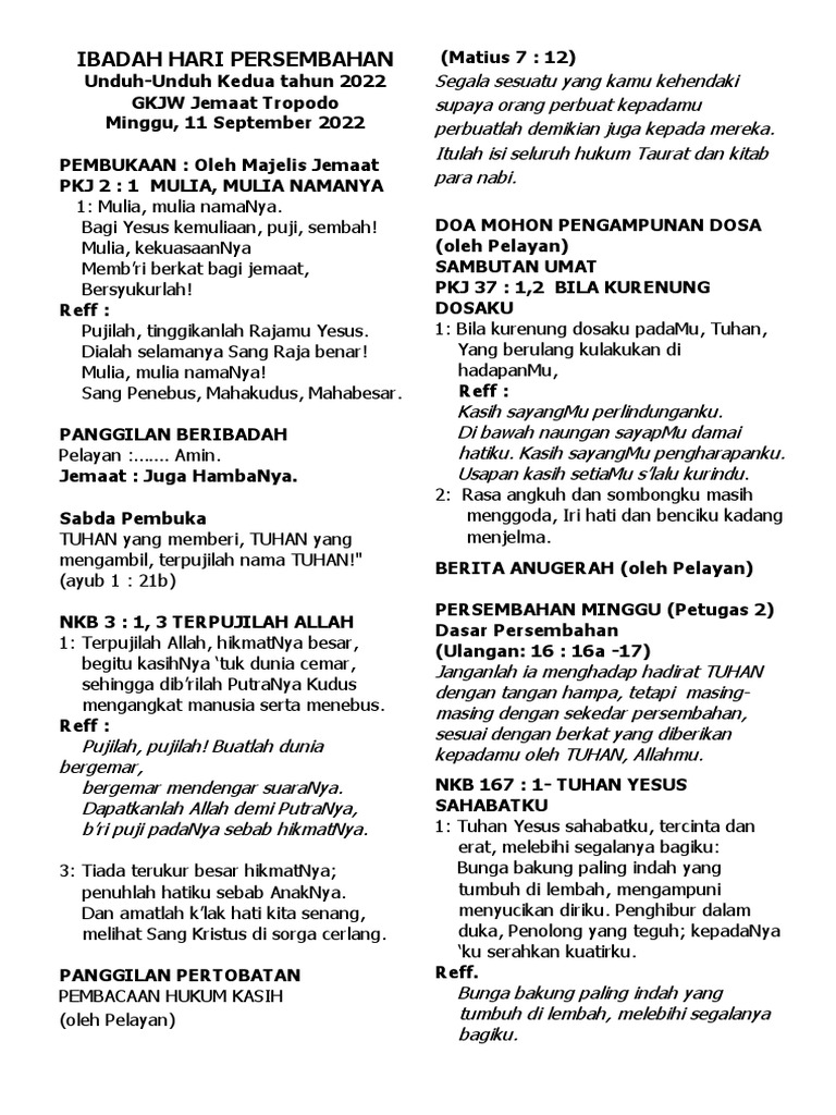 Ibadah Persembahan GKJW 2022 | PDF