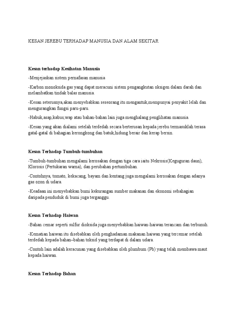 Kesan Jerebu Terhadap Manusia Dan Alam Sekitar | PDF