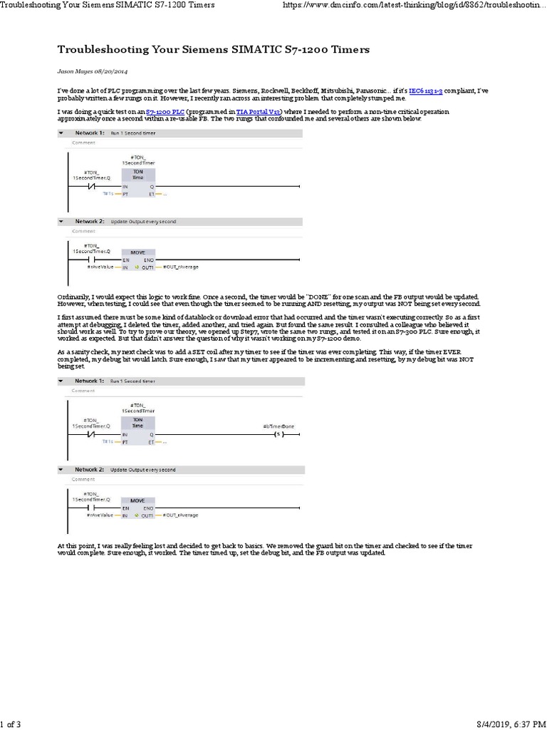 Troubleshooting Your Siemens SIMATIC S7-1200 Timers | PDF | Programmable Logic Controller ...