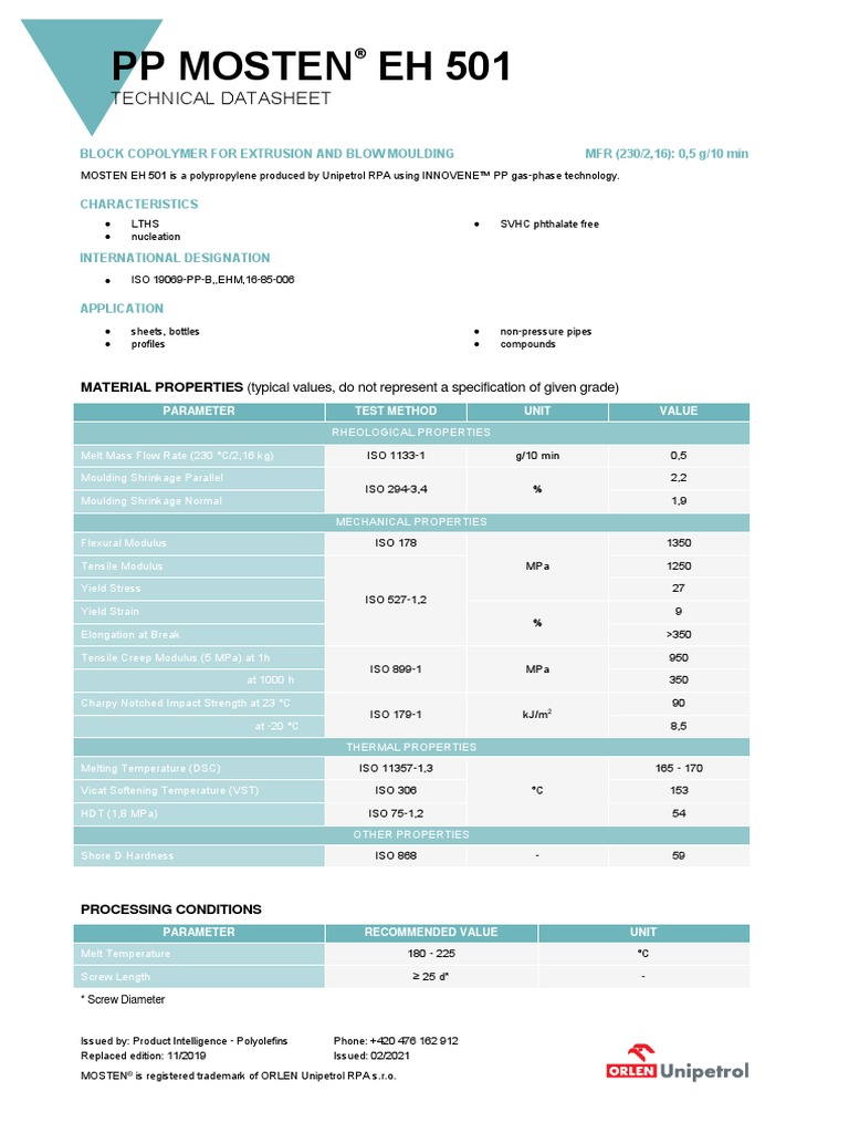 PP Mosten EH 501: Technical Datasheet | PDF | Chemical Product Engineering | Building Materials