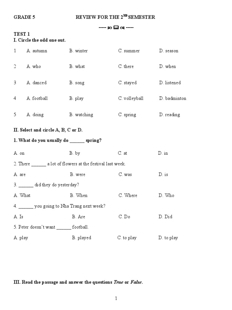 Grade 5 Review: A Comprehensive Exam Covering Key Grammar Concepts ...