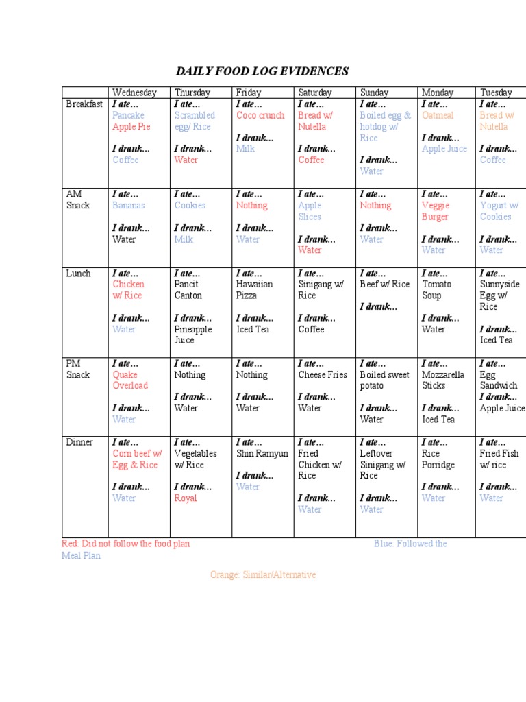 1 Week Daily Food Log Evidences | PDF