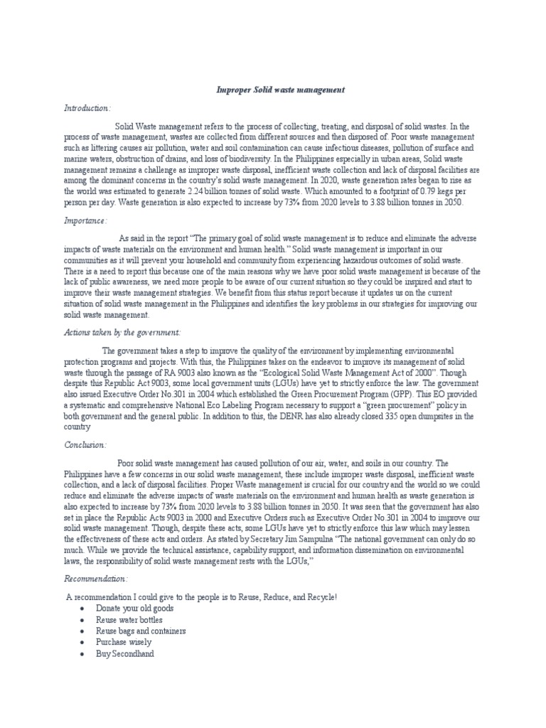 Improper Solid Waste Management - Introduction - Importance-Actions ...
