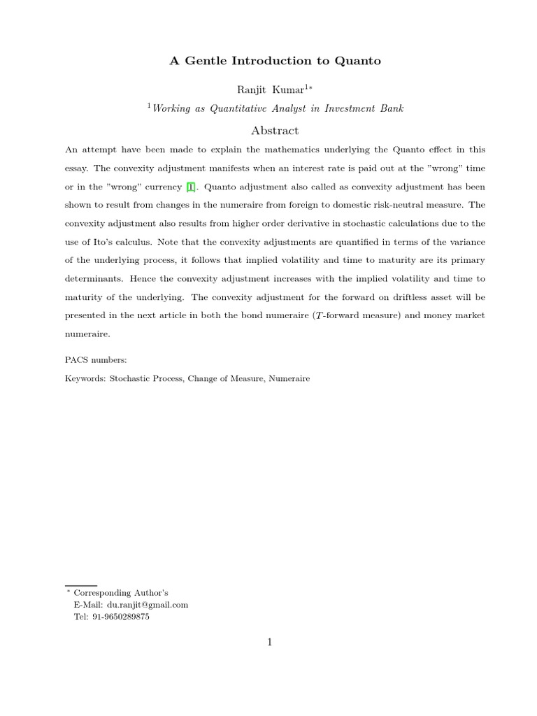 Quanto | PDF | Option (Finance) | Market (Economics)