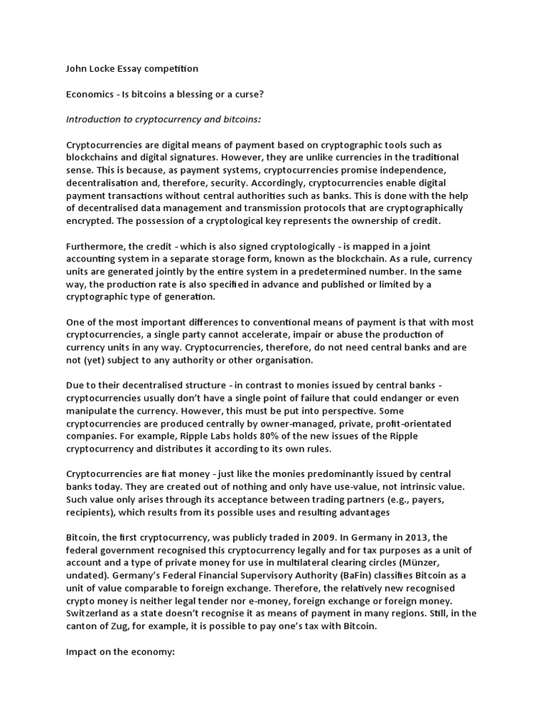 John Locke Essay competition copy | PDF | Cryptocurrency | Money