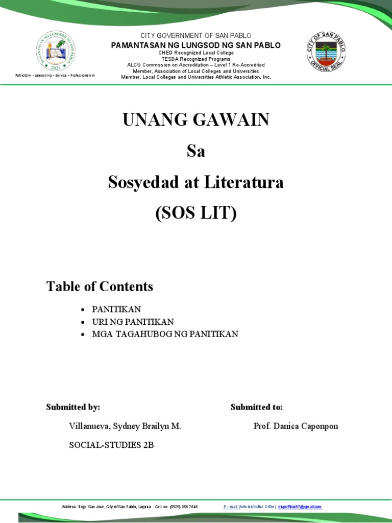 Villanueva - Sydney - Brailyn - Gawain 1 - Soslit - Socstud 2B - Prof. Caponpon | PDF