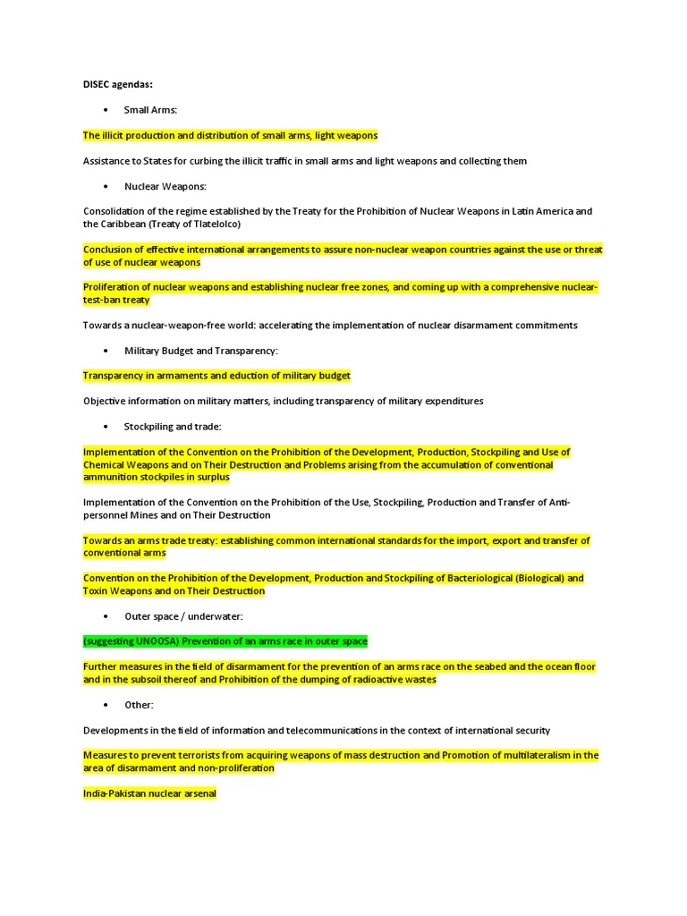 DISEC Agendas | PDF | Nuclear Weapons | Nuclear Disarmament
